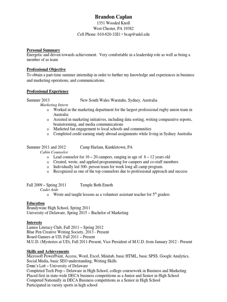 Brandon Caplan: Personal Summary | PDF