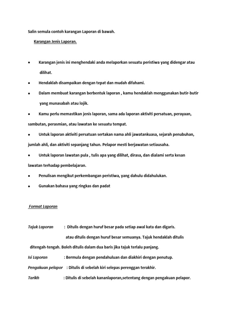 Salin Semula Contoh Karangan Laporan Di Bawah | PDF