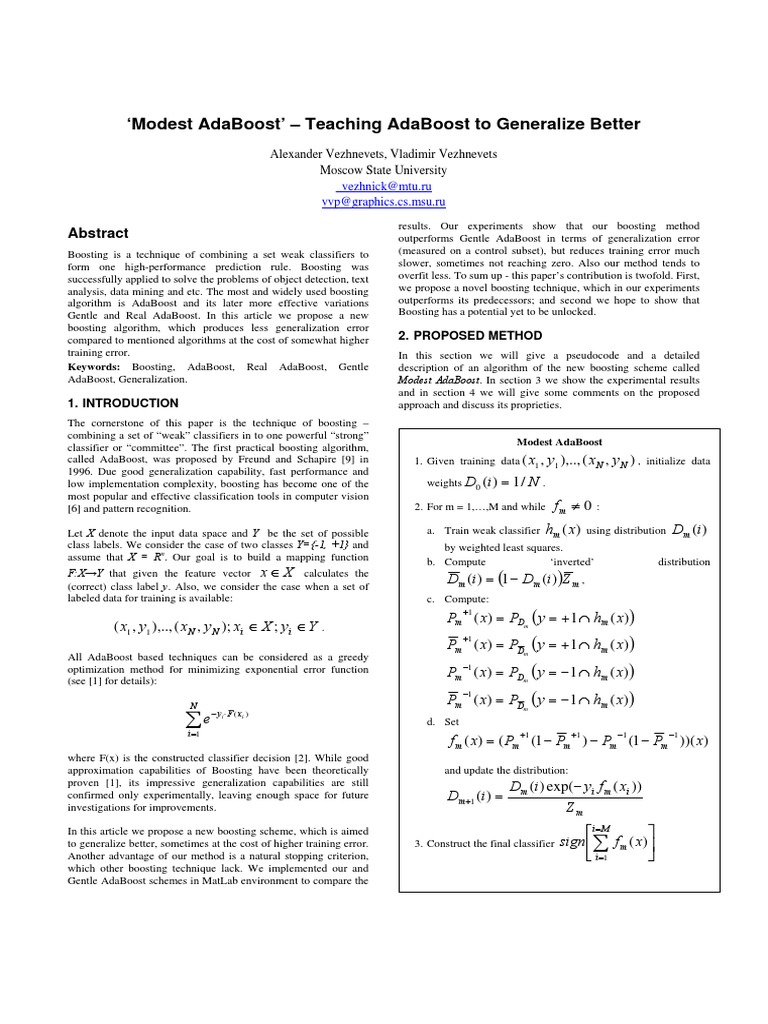Modest Adaboost Pdf Statistical Classification Computational Neuroscience 1132