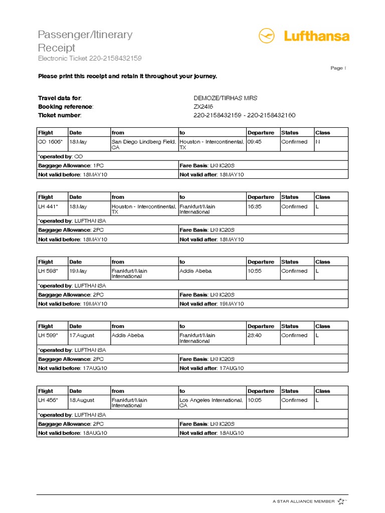 Passenger Receipt | Aviation | Transport
