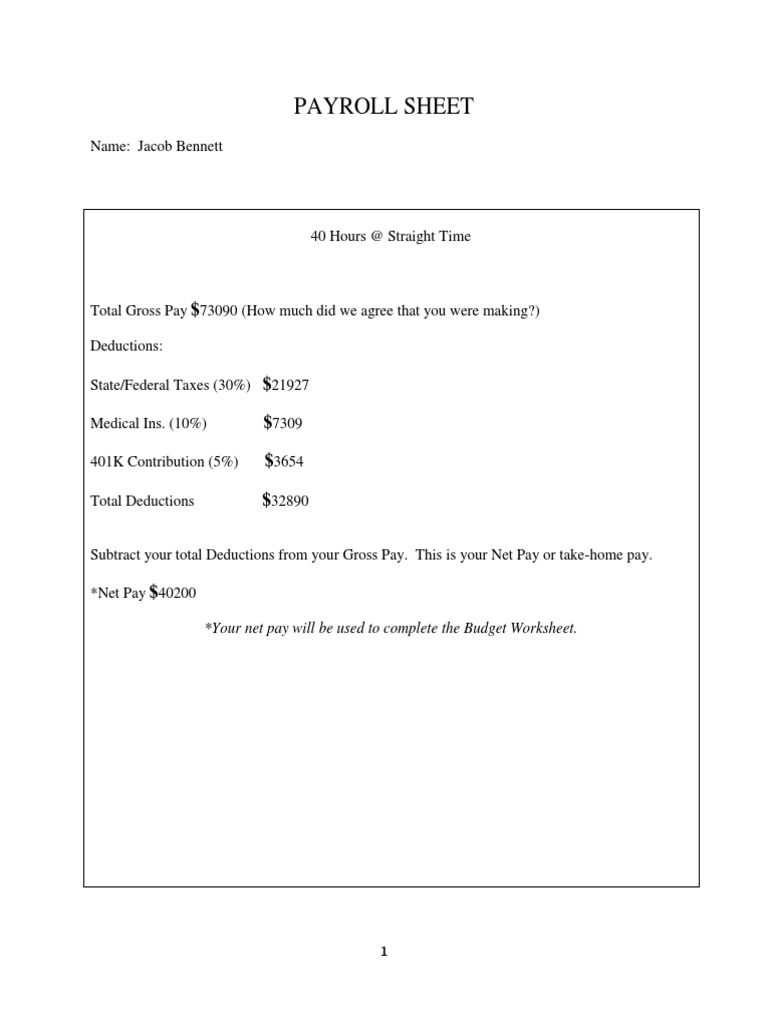 Payroll Worksheet Jake | PDF