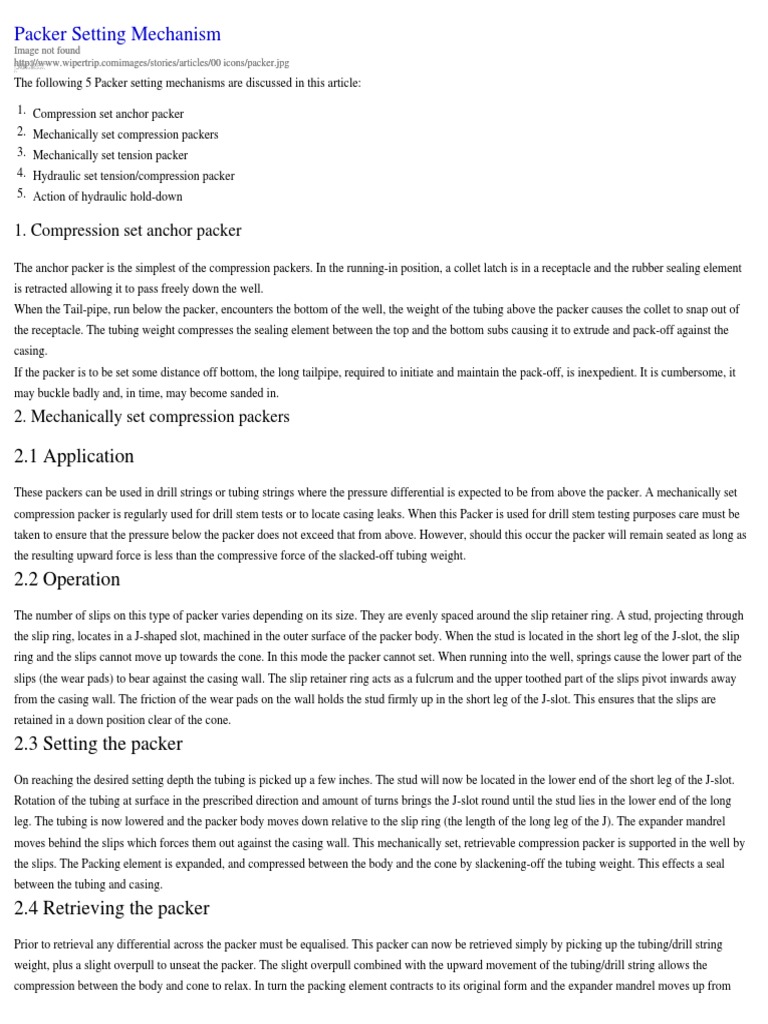 Packer Setting Mechanism | PDF | Casing (Borehole) | Pressure