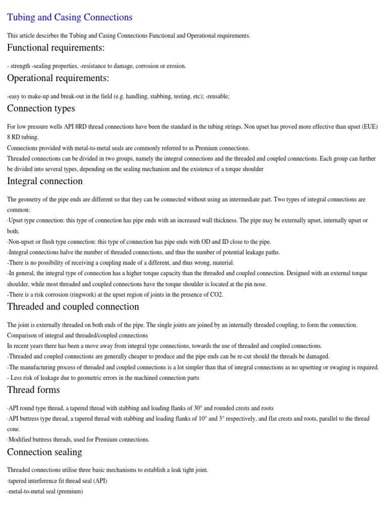 Tubing and Casing Connection Types | PDF | Pipe (Fluid Conveyance ...