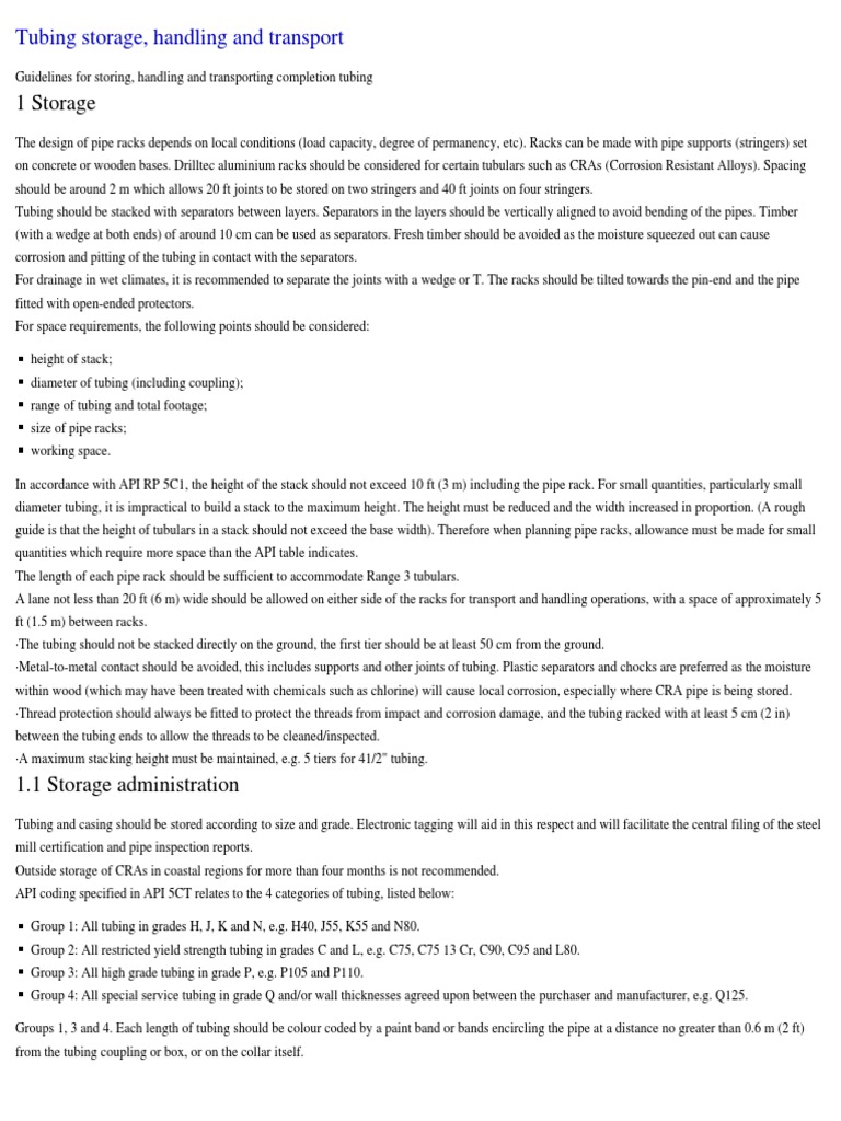 Tubing Storage, Handling and Transport | PDF | Pipe (Fluid Conveyance ...