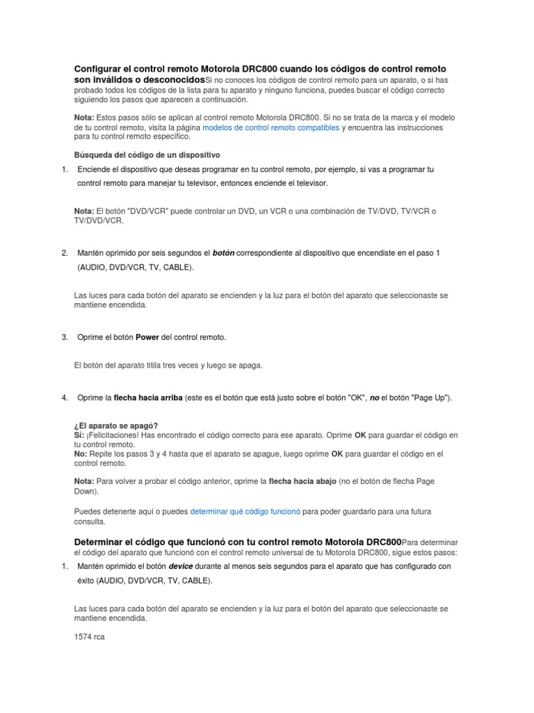 Configurar El Control Remoto Motorola DRC800 | PDF | Control remoto ...