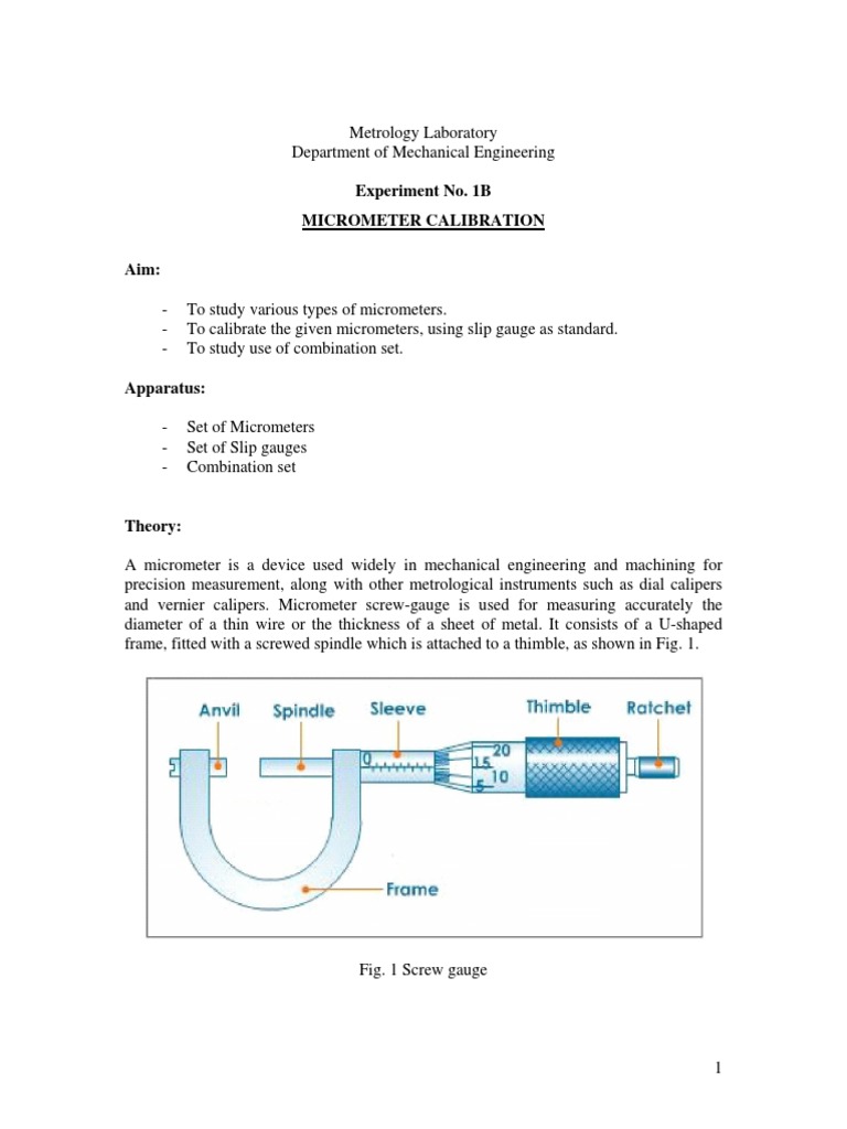 Micrometer Calibration Using Slip Gauges | PDF | Tools | Nature
