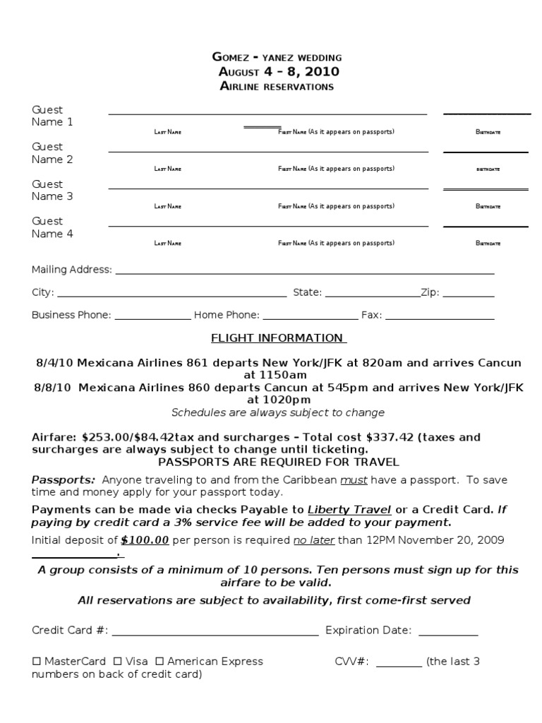 Airline Reservation Form | PDF