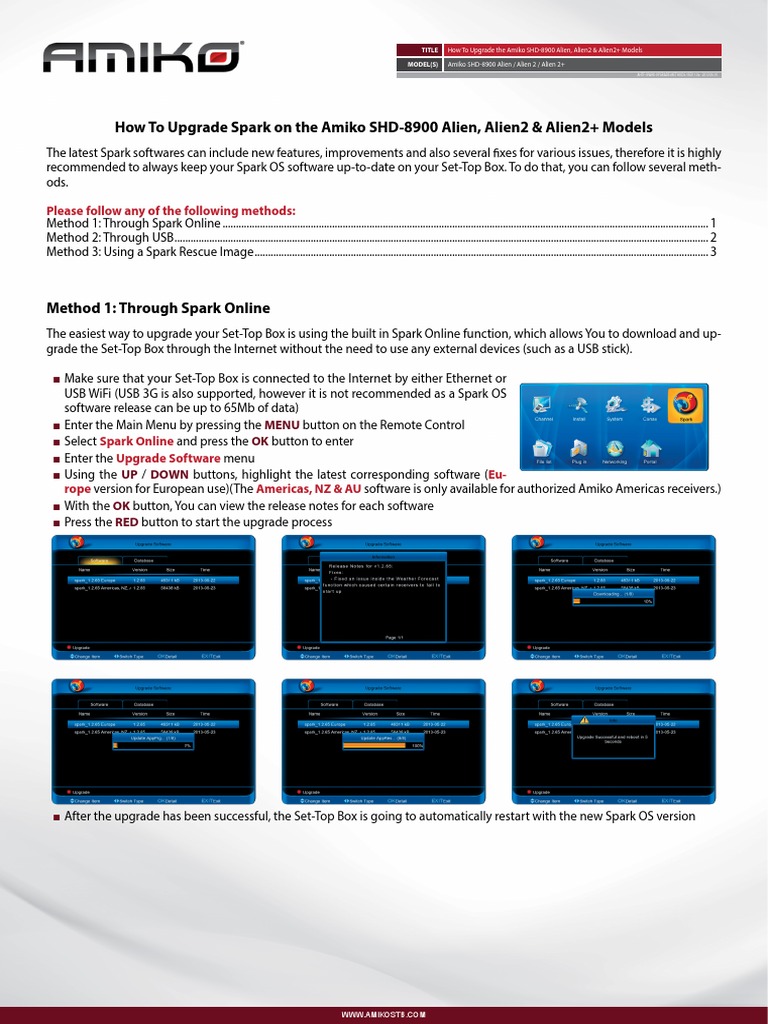 Howto ENG Upgrade Spark On Amiko Alien Series V130610a | PDF | Usb Flash Drive | Set Top Box