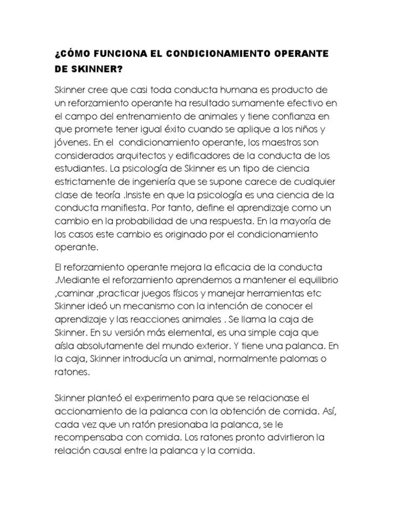 Cómo Funciona El Condicionamiento Operante de Skinner | PDF | Aprendizaje | Sicología