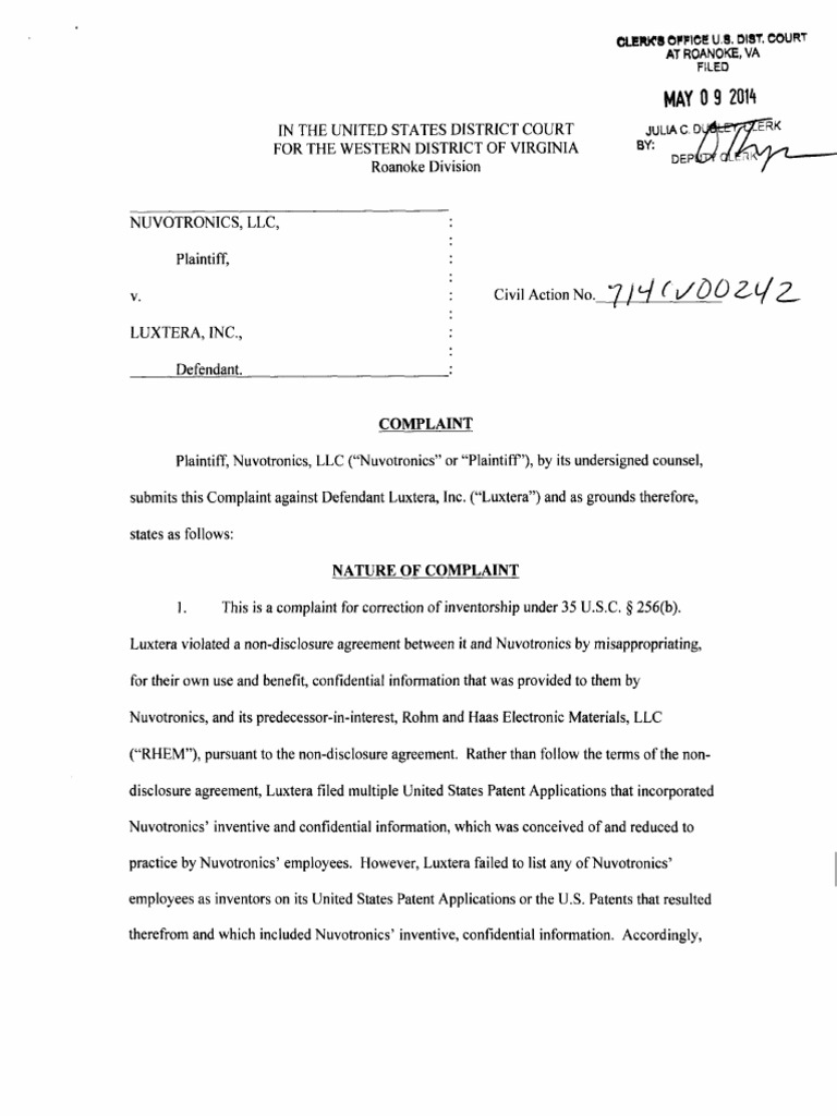 Nuvotronics v. Luxtera | PDF | Assignment (Law) | Patent