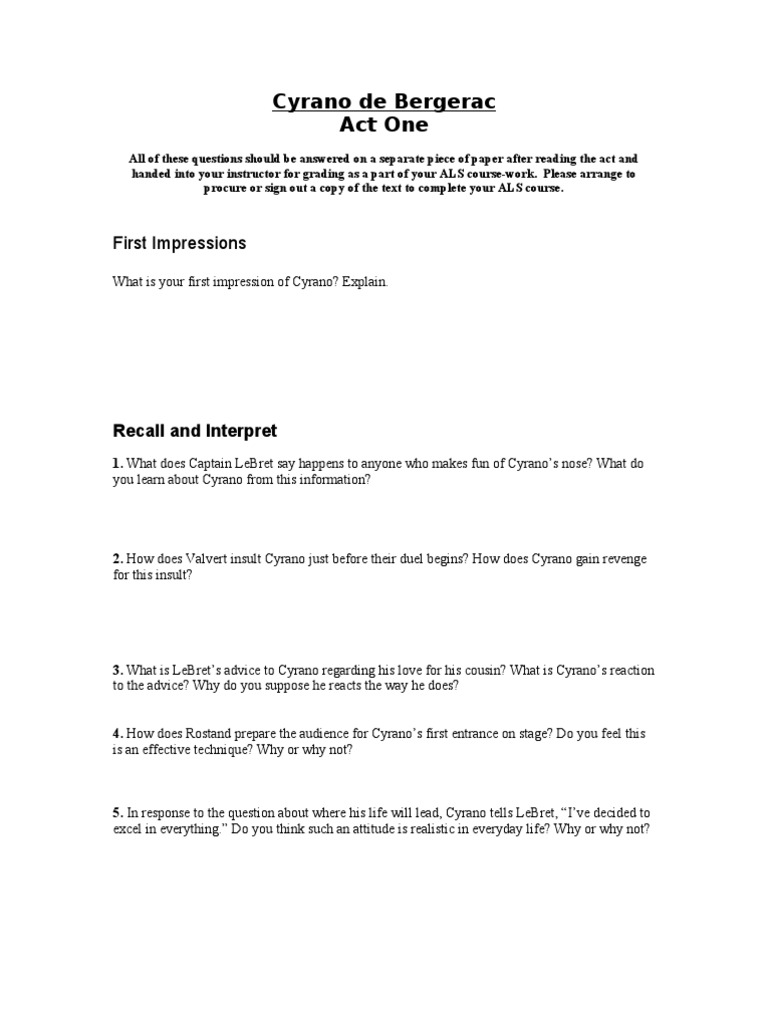 Analyzing Act One of Cyrano de Bergerac | PDF