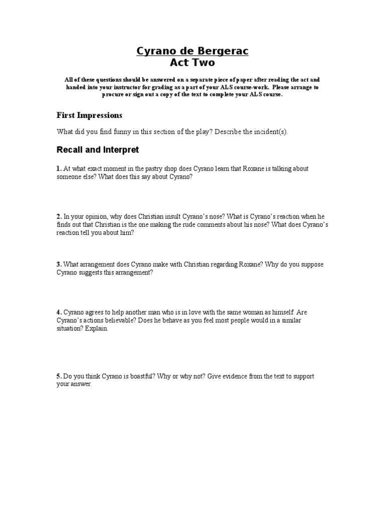 Analyzing Act Two of Cyrano de Bergerac | PDF