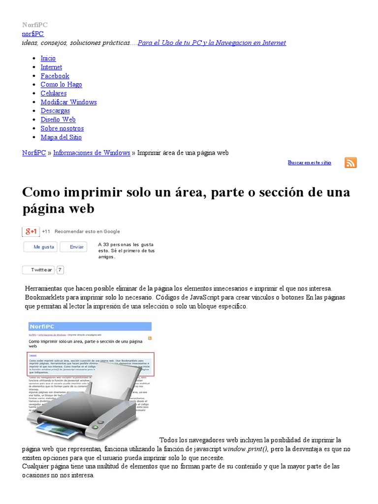 Como Imprimir Solo Un Area, Parte o Seccion de Una Pagina Web | PDF ...