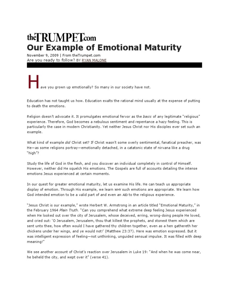 Our Example of Emotional Maturity | PDF | Jesus | Prayer