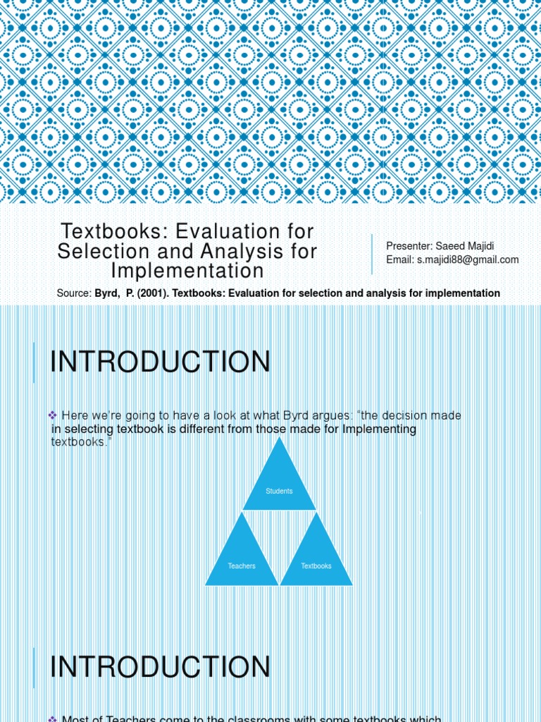 Textbooks: Evaluation For Selection and Analysis For Implementation ...