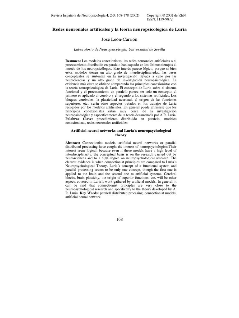 Dialnet RedesNeuronalesArtificialesYLaTeoriaNeuropsicologi 2011232 | PDF