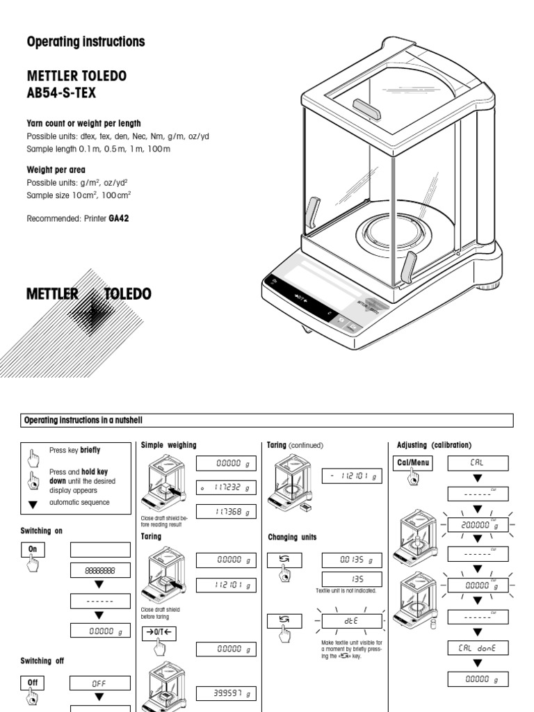 Operating Instructions Mettler Toledo AB54-S-TEX: Yarn Count or Weight ...