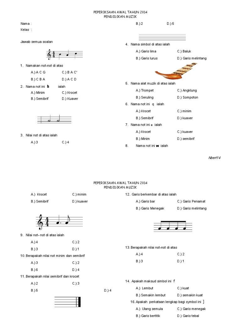 Soalan Peperiksaan Muzik Sekolah Rendah | PDF