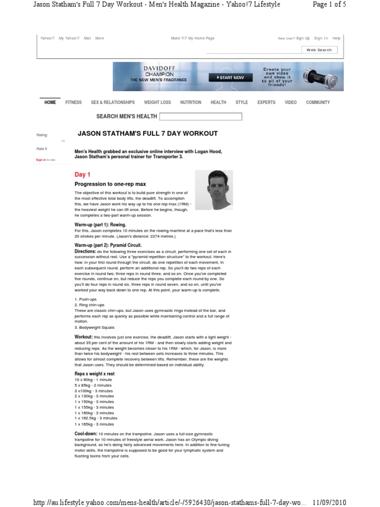 Jason Statham's Full 7 Day Workout | Download Free PDF | Physical ...