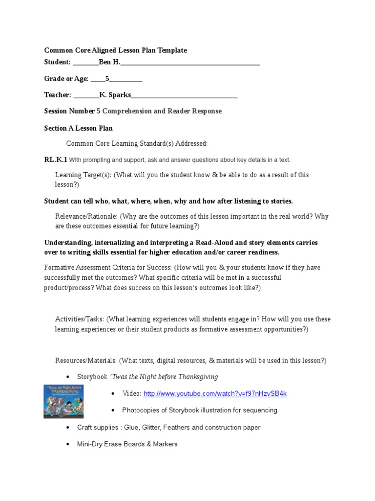 Session 5 Common Core Aligned Lesson Plan K Sparks | PDF | Lesson Plan ...