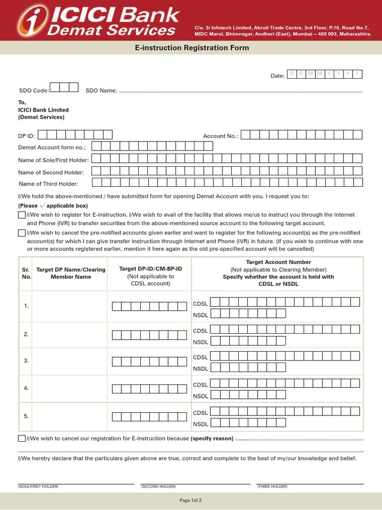 Icici Einstructions Form | PDF