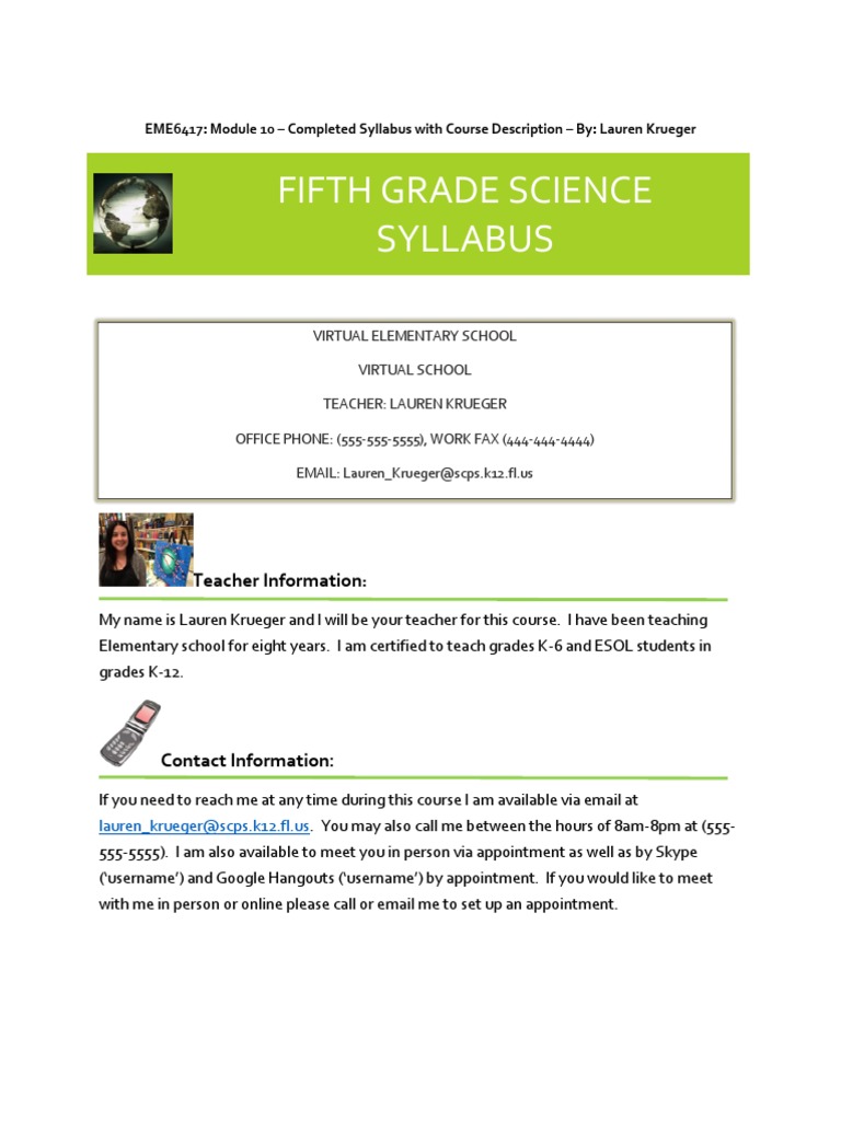 Fifth Grade Science Syllabus | Download Free PDF | Test (Assessment ...