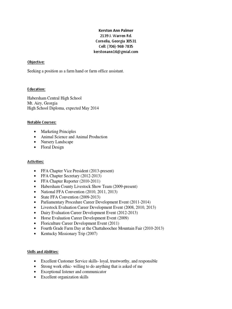 Farm Hand & Office Assistant Resume | PDF