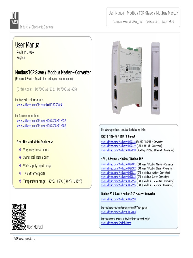 User Manual: Modbus TCP Slave / Modbus Master - Converter | PDF | Transmission Control Protocol ...