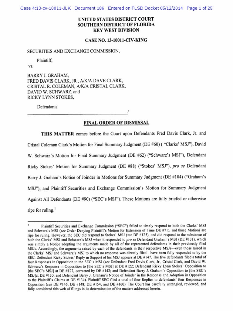 Final Order of Dismissal | PDF | Bankruptcy | Summary Judgment