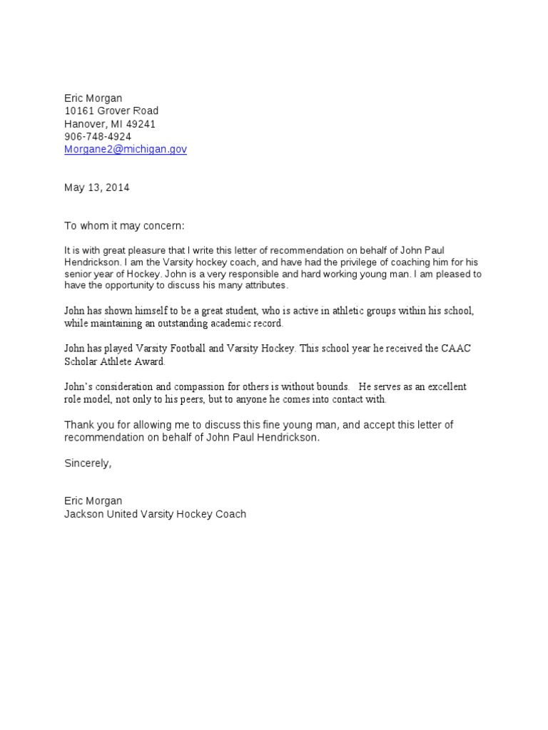Letter of Rec John Paul Hendrickson | PDF