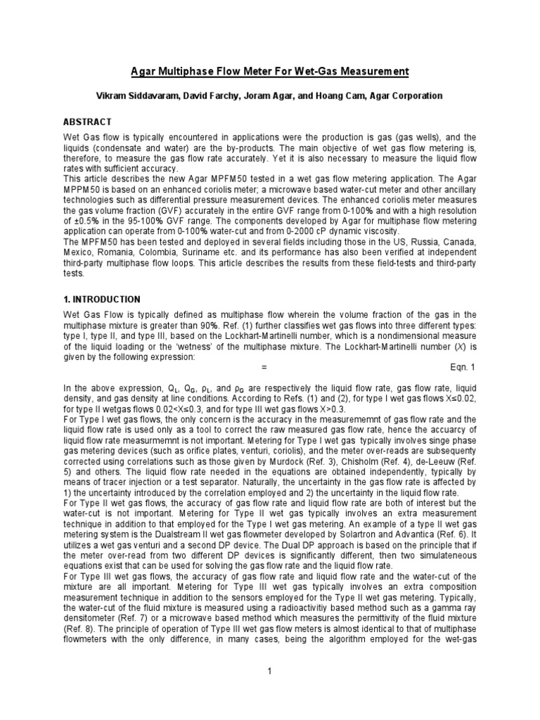 Agar Multiphase Flow Meter For Wet-Gas Measurement | Download Free PDF ...