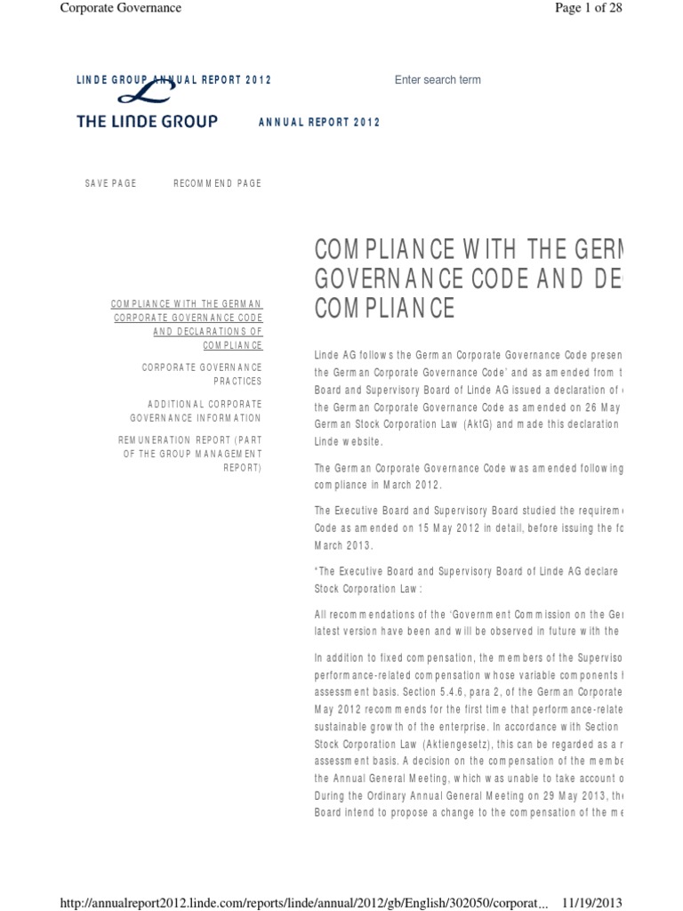An Overview of Linde AG's Corporate Governance Framework, Compliance ...