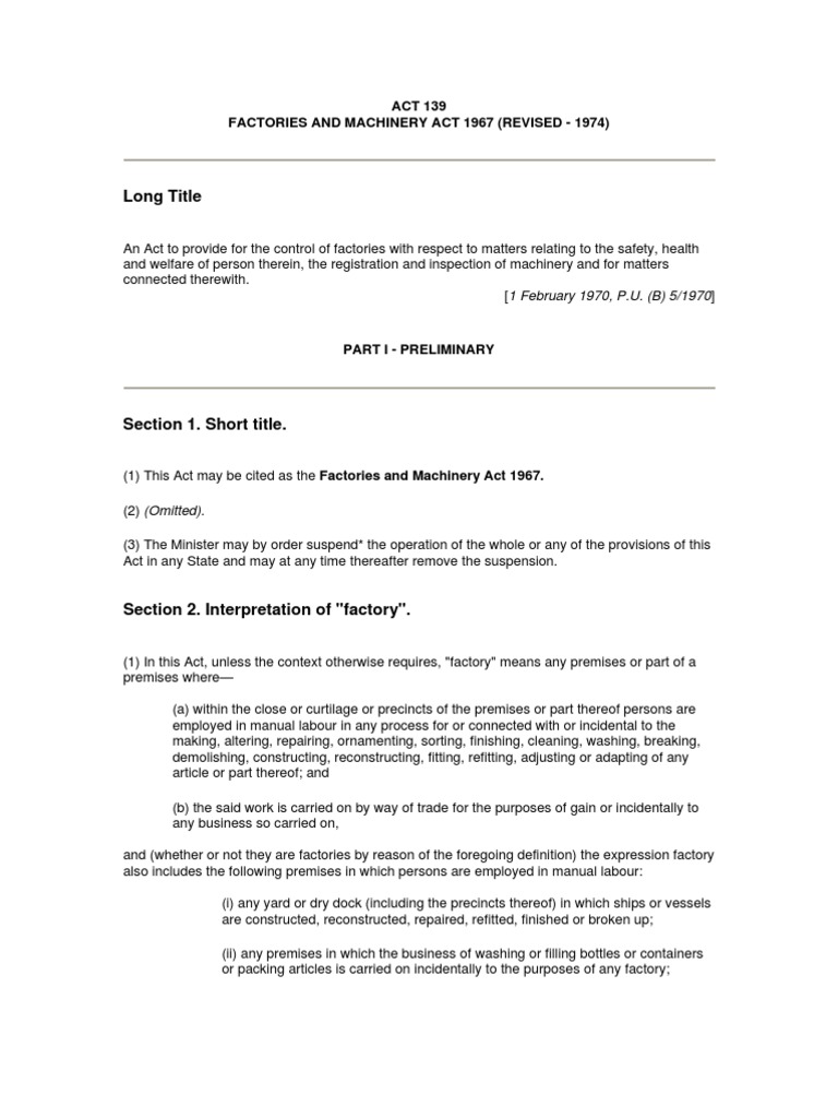 Factories and Machinery Act 1967 | PDF | Engines | Elevator