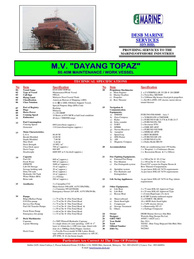 Dayang Topaz Spec | PDF