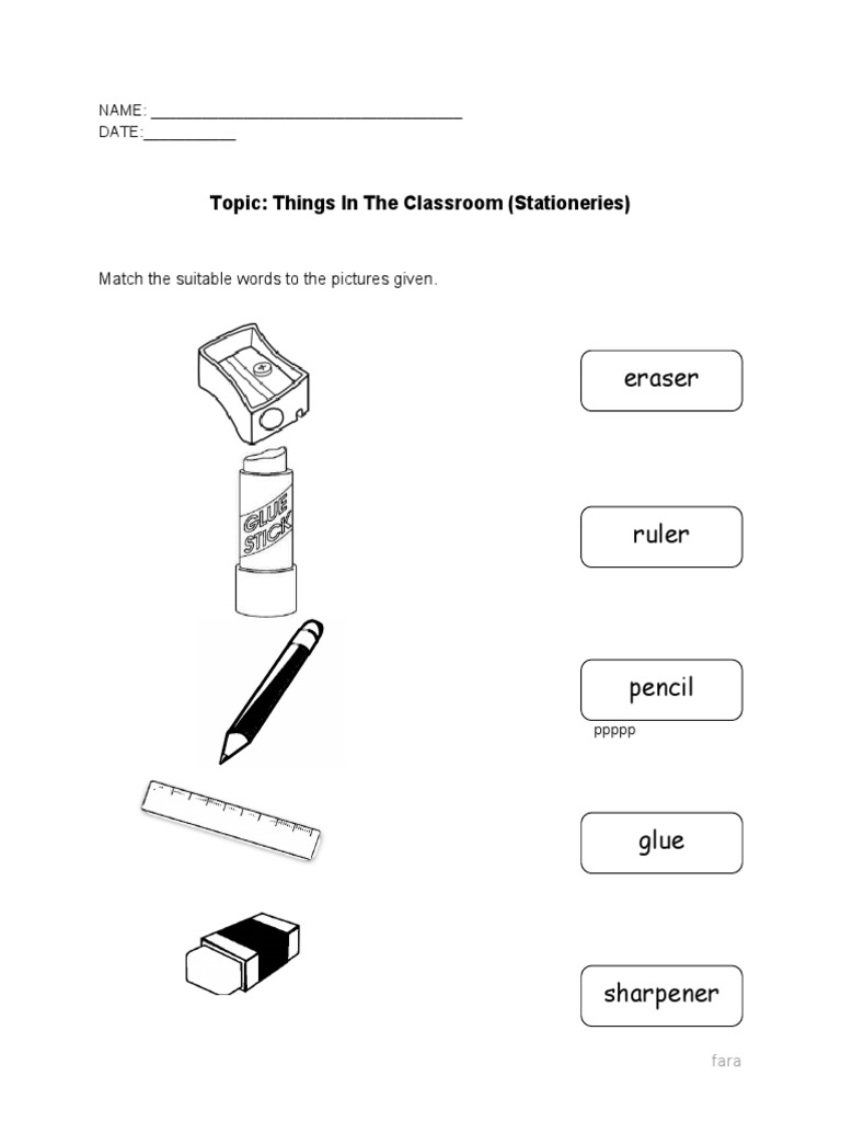 Classroom Stationery Matching Activity | PDF