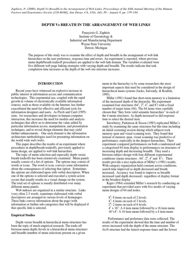 Depth Vs Breadth in The Arrangement of Web Links | PDF | Menu ...