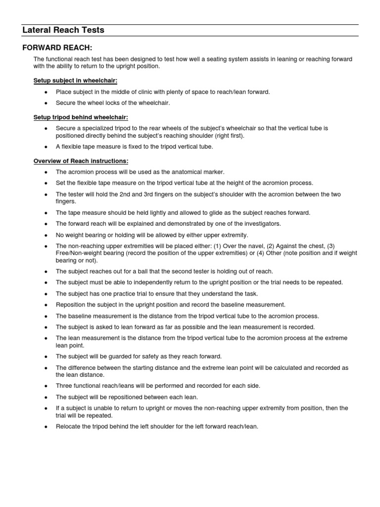 Protocol For Reach Test | PDF | Wheelchair | Shoulder