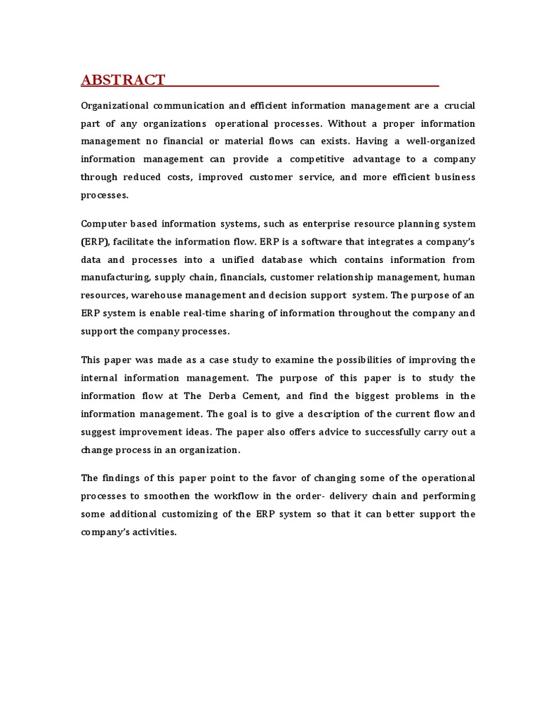 Improving Information Flow at Derba Cement | PDF | Enterprise Resource ...