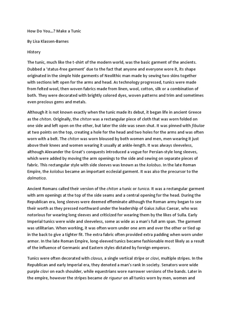 How To Make An Ancient Greek or Roman Tunic: An Illustrated Step-By ...