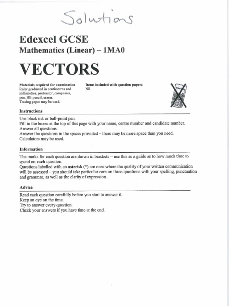 GCSE Maths Topics - Vectors - Answers | PDF