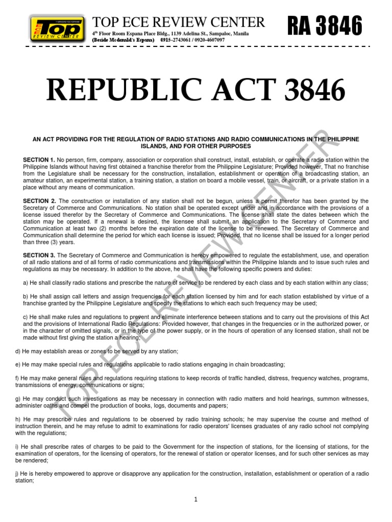 RA 3846 | Radio | License
