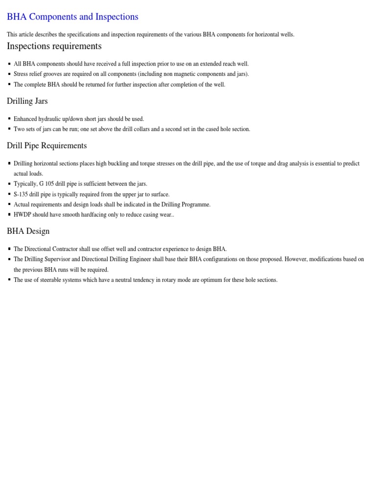 BHA Components and Inspections | PDF