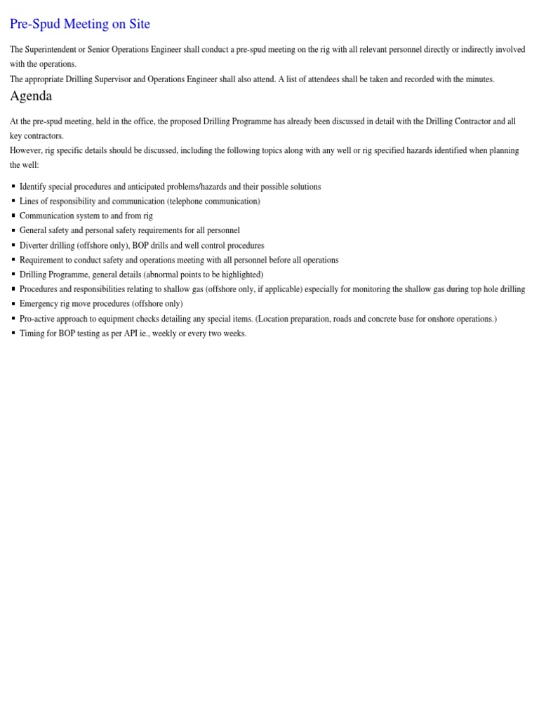 Pre-Spud Meeting On Site | PDF | Safety | Business