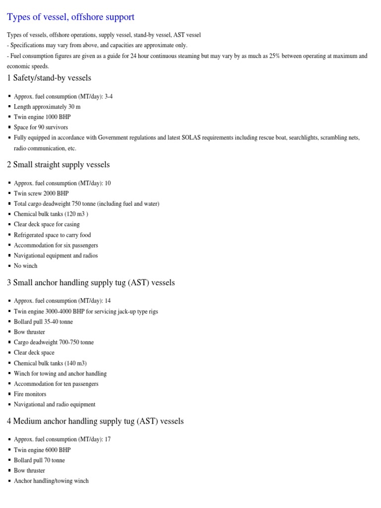 Types of Vessel, Offshore Support | PDF
