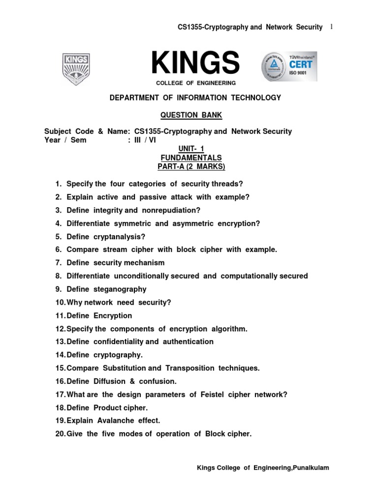 Scribleindia IT2352 Cryptography and Network Security Question Bank ...