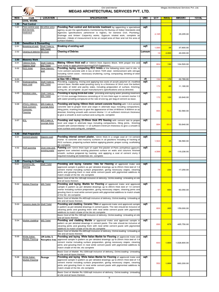 Boq Working Pearls 100214 | PDF | Flooring | Plaster