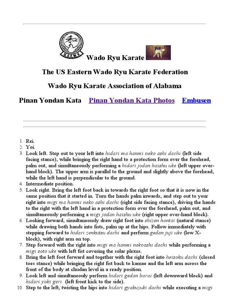 Wado Ryu Kata - Pinan Yondan Kata | PDF | Combat Sports | Japanese ...