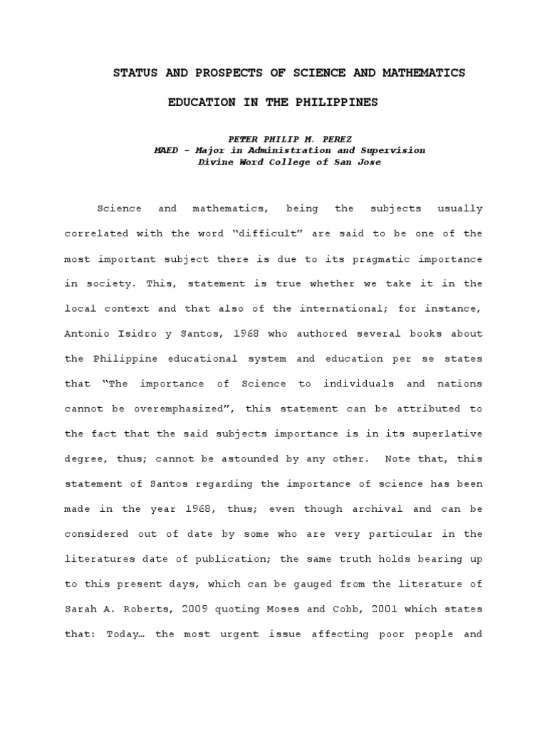 Status and Prospects of Science and Mathematics Education in The ...