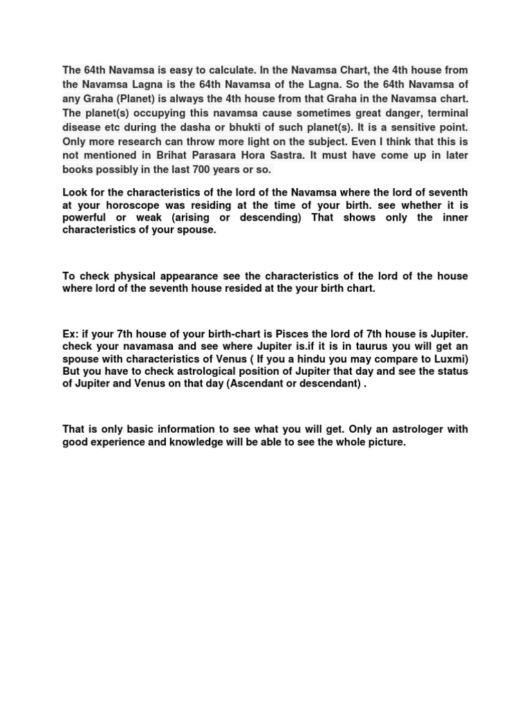 Understanding the 64th Navamsa Chart | PDF