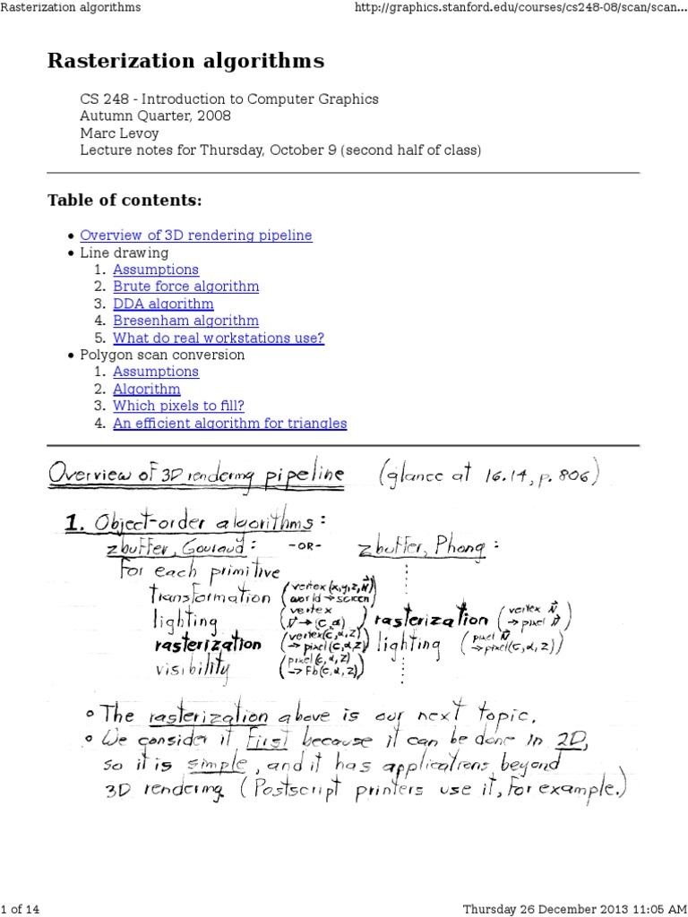 Rasterization Algorithms: Table of Contents | PDF | Imaging | Graphics